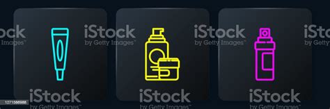 세트 라인 크림 또는 로션 화장품 튜브 향수 및 검은 색 사각형 버튼 벡터 0명에 대한 스톡 벡터 아트 및 기타 이미지 0명 건강 진단 건강관리와 의술 Istock