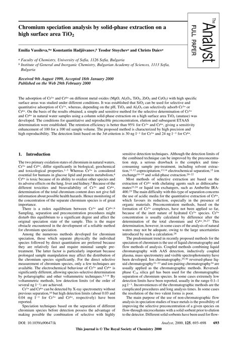 Pdf Chromium Speciation Analysis By Solid Phase Extraction On A High