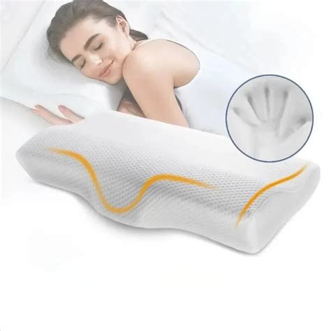 휴대용 캠핑베게 메모리 폼 침대 정형 베개 목 보호 느린 리바운드 나비 모양 자궁 경부 건강 티몬