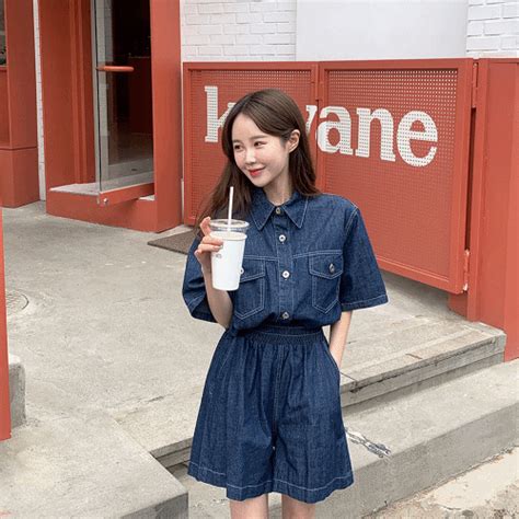 투피스set오버핏 스티치 생지 데님 셔츠 밴딩 팬츠 투피스 Set 에이블리