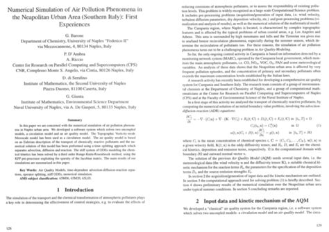Pdf Numerical Simulation Of Air Pollution Phenomena In The Neapolitan