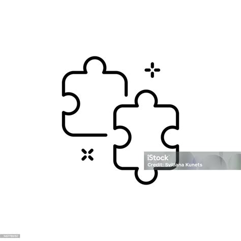 퍼즐 라인 아이콘입니다 퍼즐 팀워크 개발 여가 취미 작업 생각 마음 아이디어 보드 게임 개념입니다 흰색 배경에 벡터 검은 선 아이콘 0명에 대한 스톡 벡터 아트 및 기타