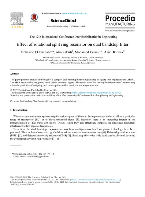 Pdf Effect Of Rotational Split Ring Resonator On Dual Bandstop Filter