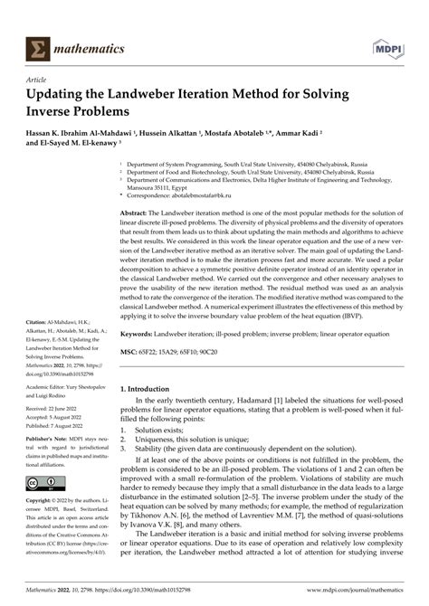 Pdf Updating The Landweber Iteration Method For Solving Inverse Problems