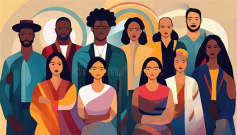 Vibrant Modern Abstract Art Illustration A Large Group Of Diverse Individuals Amidst A Symphony