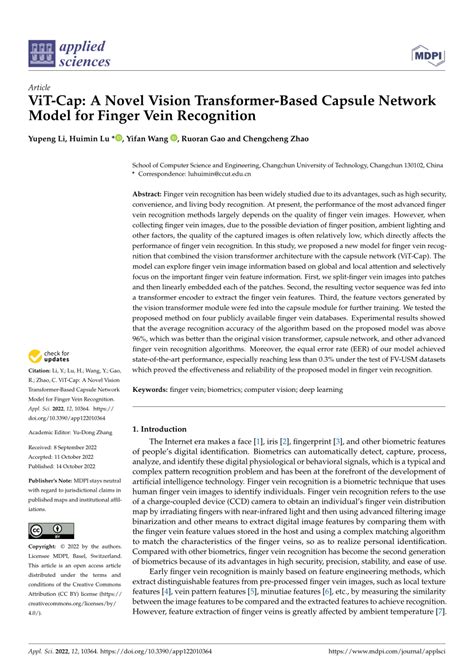 Pdf Vit Cap A Novel Vision Transformer Based Capsule Network Model For Finger Vein Recognition
