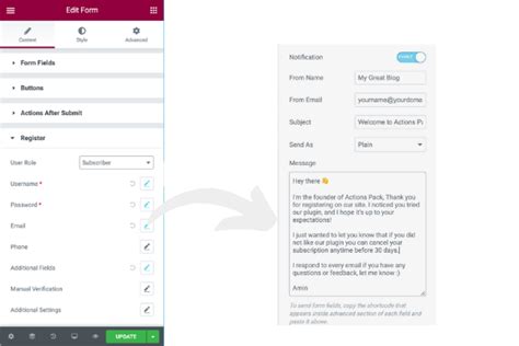 User Registration Form Actions Pack