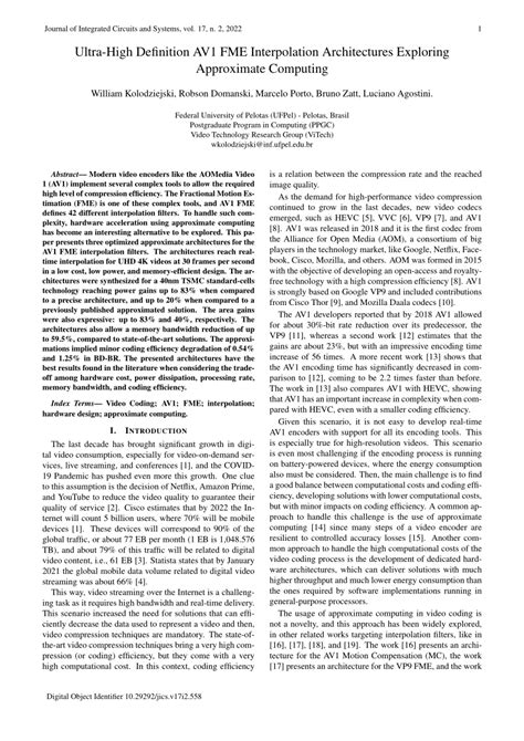 Pdf Ultra High Definition Av1 Fme Interpolation Architectures