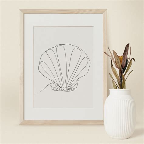 Sea Shell One Line Art Summer Beach Shell Wall Art Poster Nature Line