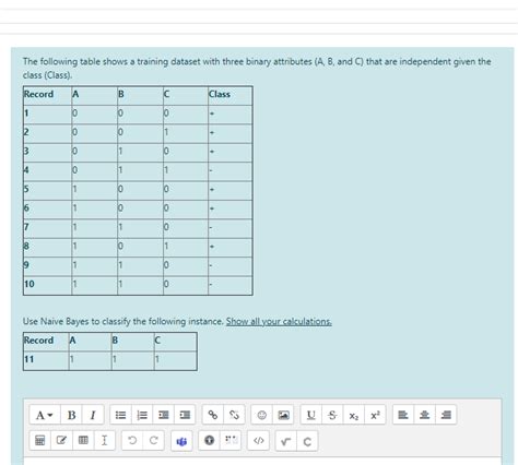 Solved The Following Table Shows A Training Dataset With
