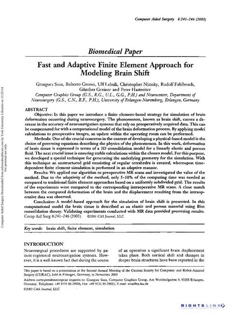 Pdf Fast And Adaptive Finite Element Approach For Modeling Brain