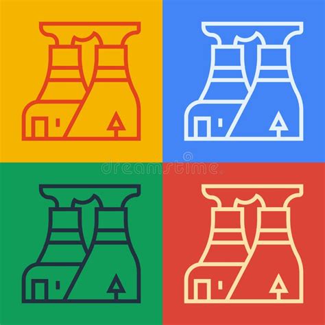 Pop Art Line Nuclear Power Plant Icon Isolated On Color Background