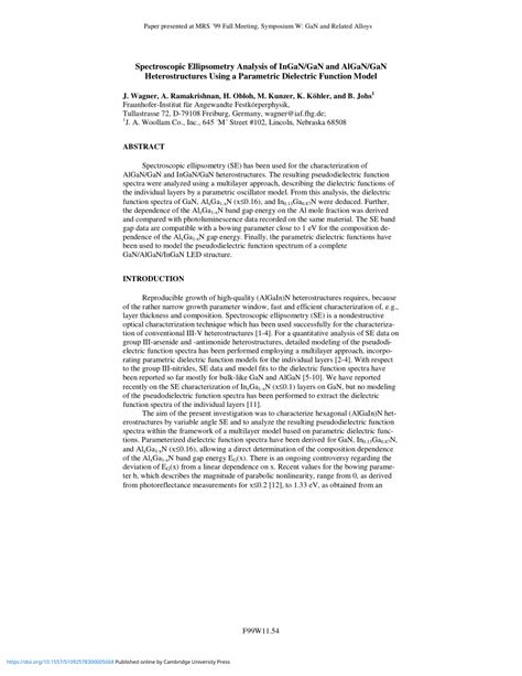 Pdf Spectroscopic Ellipsometry Analysis Of Ingan Gan And Algan Gan Heterostructures Using A
