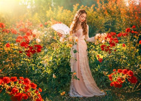Portrait Vintage Lady Fantasy Girl Medieval Princess Holding Fan In