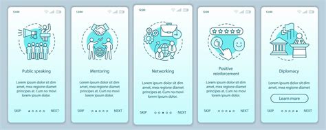 Hr Soft Skills Onboarding Mobile App Page Screen Vector Template Public Speaking Mentoring