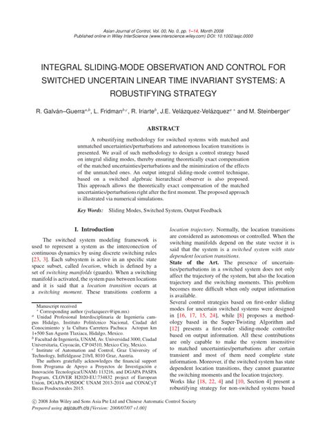 PDF Integral Sliding Mode Observation And Control For Switched Uncertain Linear Time Invariant