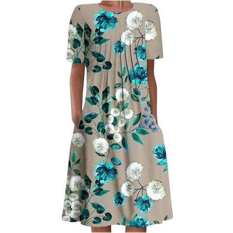 Stamzod Women Summer Dresses Short Sleeve Casual Loose Midi Dress Ditsy