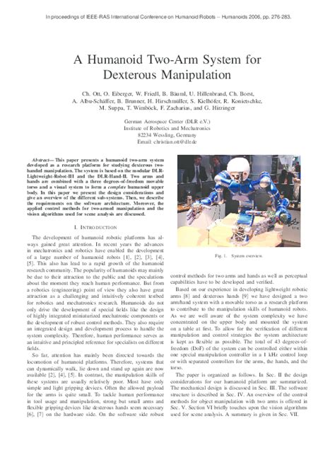 Pdf A Humanoid Two Arm System For Dexterous Manipulation
