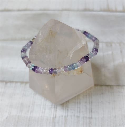Dainty Rainbow Fluorite Bracelet 4mm Rondelle Beads High Quality