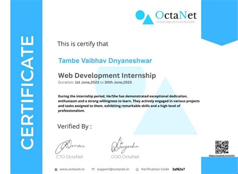 Vaibhav Tambe On Linkedin Connections Internship Webdevelopment Mycertificate Community