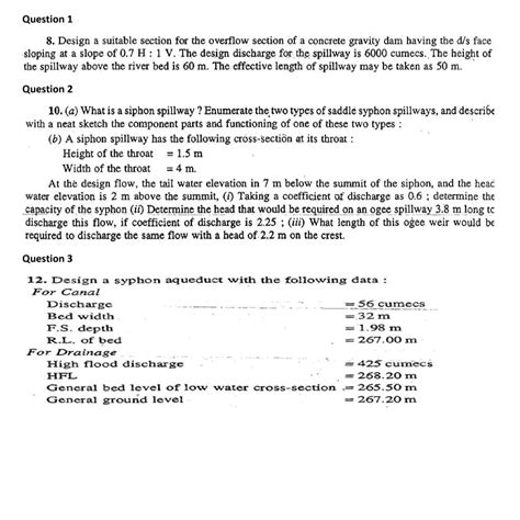 solved 8 design a suitable section for the overflow section