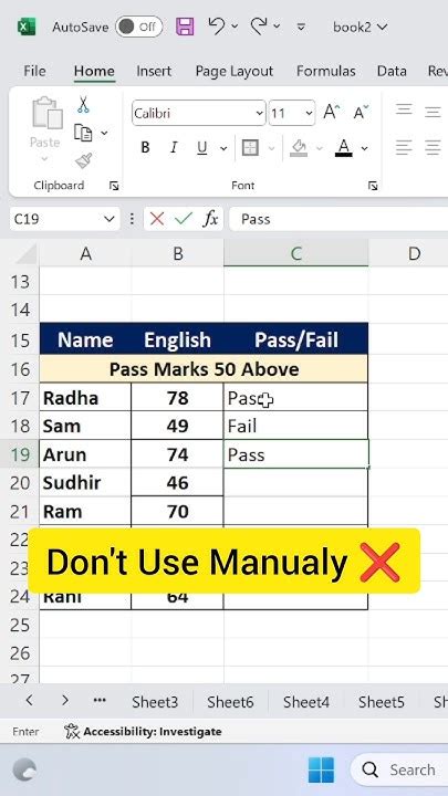 master the if function for pass fail results in excel excelfunction ifstatement excel youtube