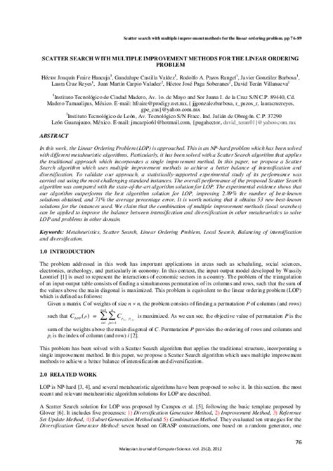 Pdf Scatter Search With Multiple Improvement Methods For The Linear