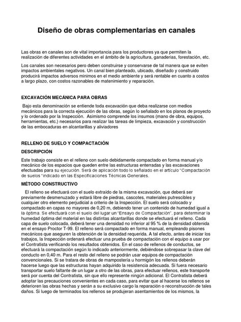 Diseño De Obras Complementarias En Canales Pdf Canal Riego