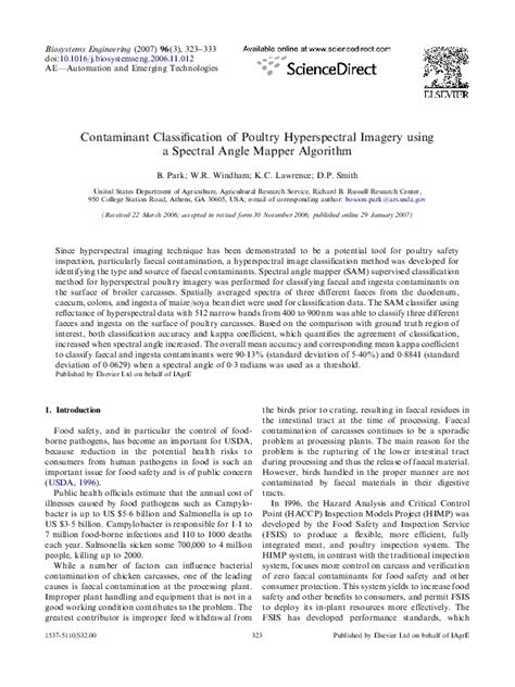 Pdf Contaminant Classification Of Poultry Hyperspectral Imagery Using