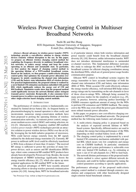Pdf Wireless Power Charging Control In Multiuser Broadband Networks