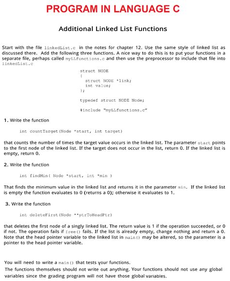 Program In Languagec Additional Linked List Functions