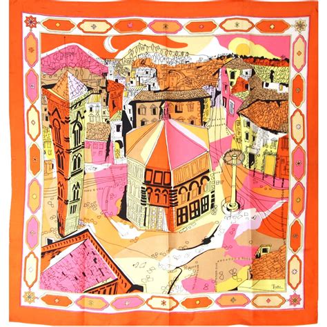 Emilio Pucci 1960s Orange And Black Silk Abstract Florentine Pallazzo