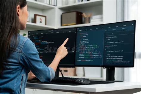 Young Asian In It Developer Pointing Online Information On Pc Stratagem Stock Image Image Of