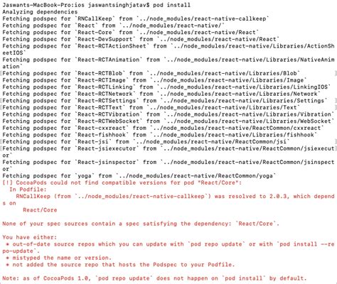 Cocoapods Could Not Find Compatible Versions For Pod Reactcore Upgrading To 0600 · Issue