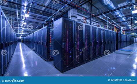 Data Center With Rows Of Servers And Advanced Cooling Systems Stock Illustration Illustration