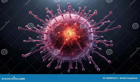 Viral Infection A Microscopic View Of A Virus Invading A Cell Stock