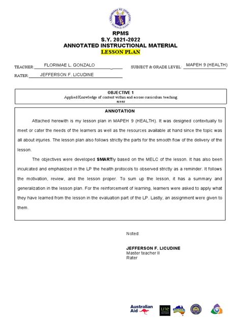 Annotated Lp Assessment Activity Sheets Pdf Lesson Plan Learning