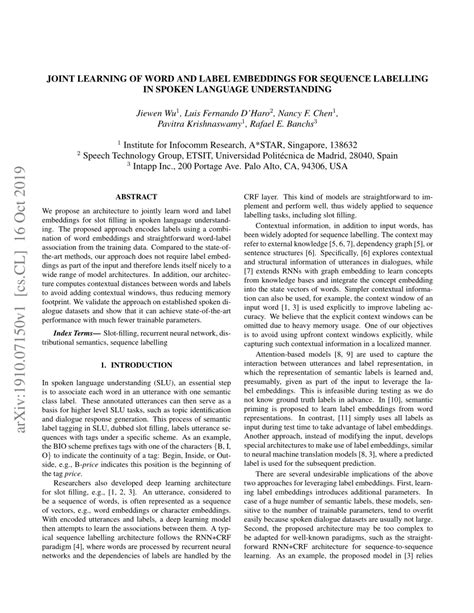 Pdf Joint Learning Of Word And Label Embeddings For Sequence Labelling In Spoken Language