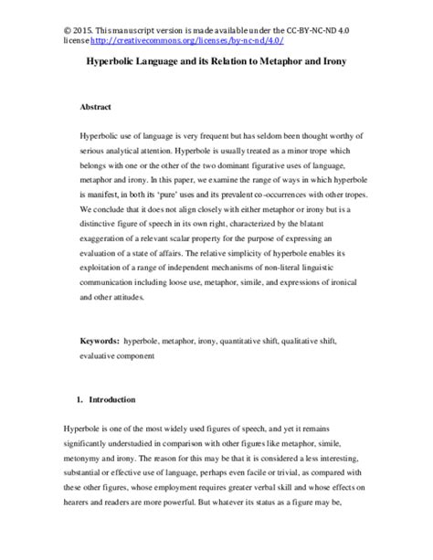 Pdf Hyperbolic Language And Its Relation To Metaphor And Irony