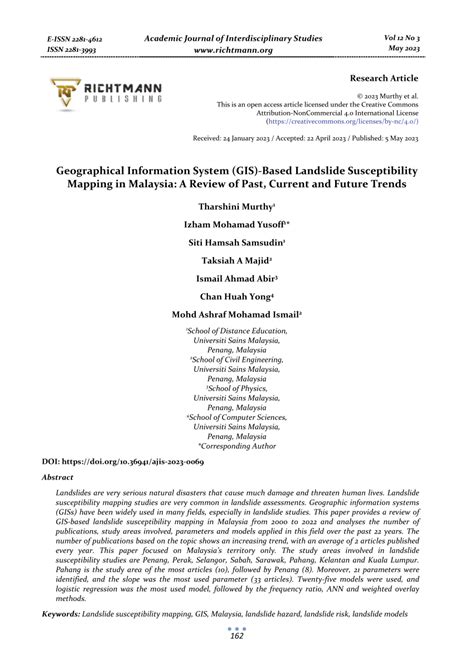 Pdf Geographical Information System Gis Based Landslide Susceptibility Mapping In Malaysia