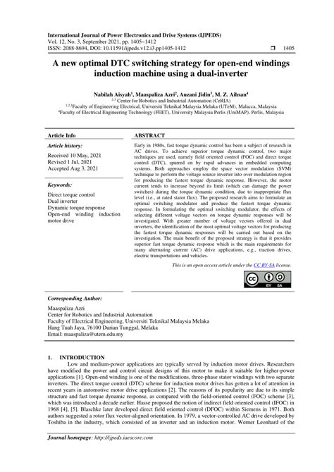 pdf a new optimal dtc switching strategy for open end windings