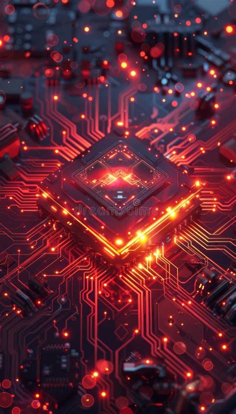 Futuristic Glowing Microchip Connected Circuit Board Highlighting Advanced Technology And Modern