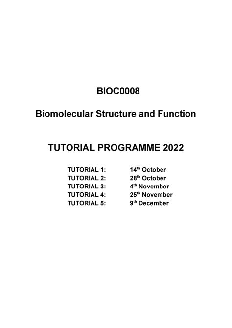 Bioc0008 22 Tutorial 4 Bioc Biomolecular Structure And Function Tutorial Programme 2022