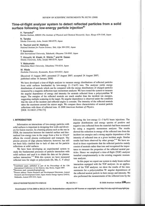 Pdf Time Of Flight Analyzer System To Detect Reflected Particles From