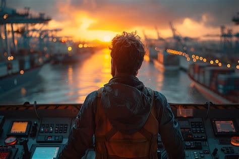 Premium Photo Cargo Ship Operator Is Using A Crane Control Panel To