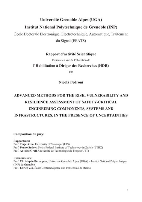 Pdf Advanced Methods For The Risk Vulnerability And Resilience Assessment Of Safety Critical