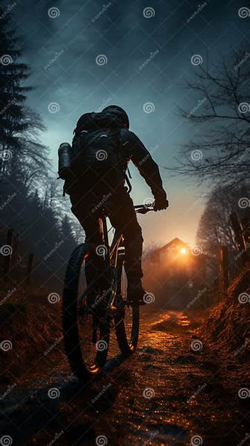 Relaxing Bike Ride Beneath The Dark Night Sky A Peaceful Evening Stock