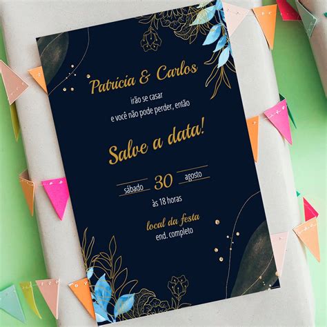 Convite Salve A Data Save The Date Casamento Azul Royal Elo7