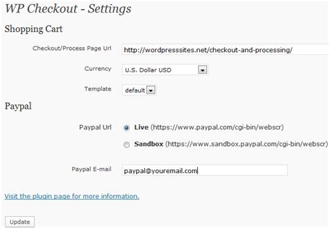 Wordpress Checkout Plugin Settings