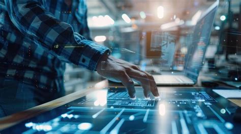 programmer interacting with futuristic digital interface premium ai